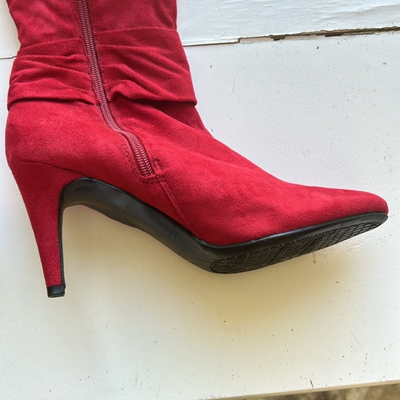 Anastasia | Shoes | Red High Heel Boots Faux Suede Size 8 About A 3 ...